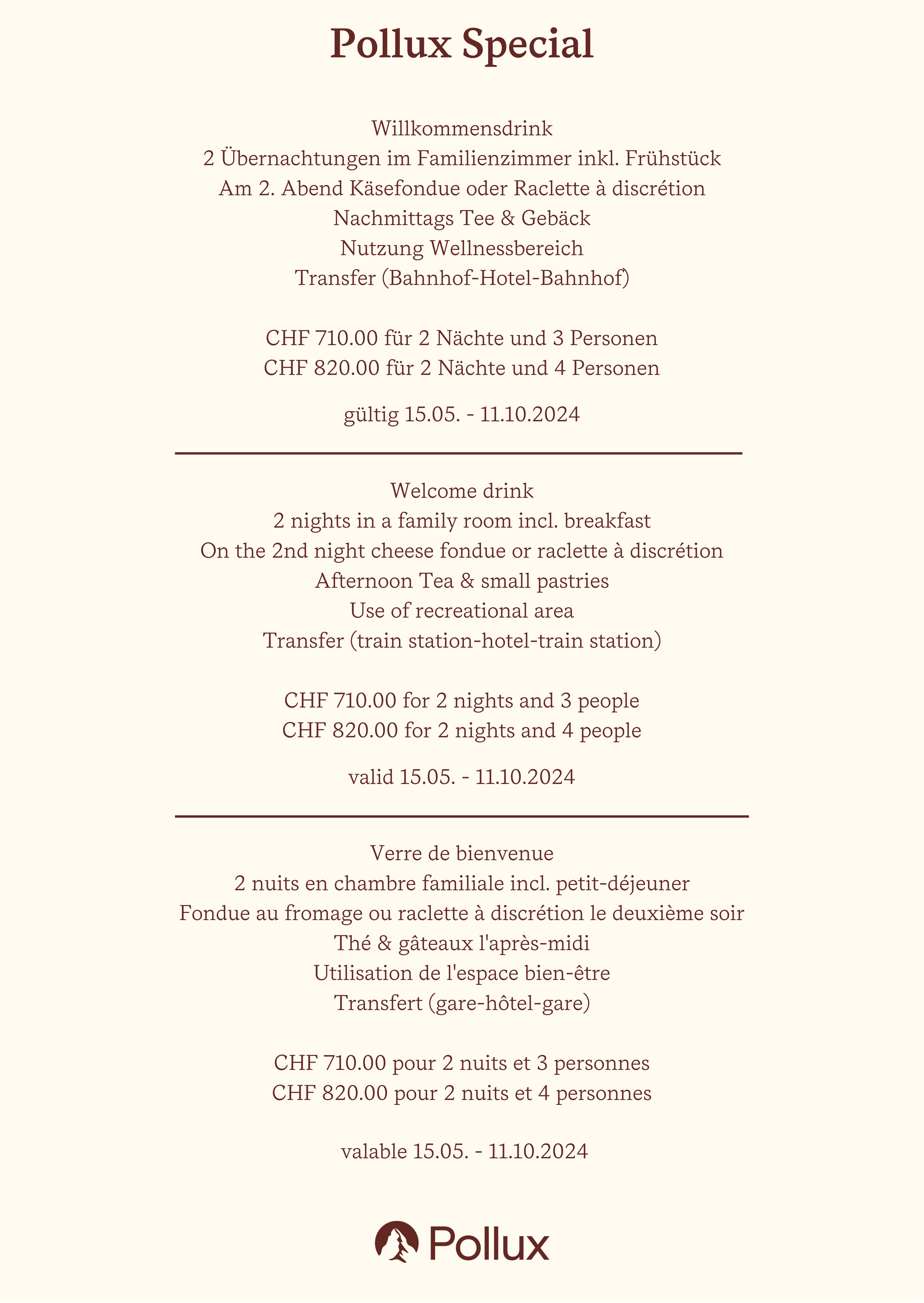 Our packages | The hotel in the centre of Zermatt | Hotel Pollux